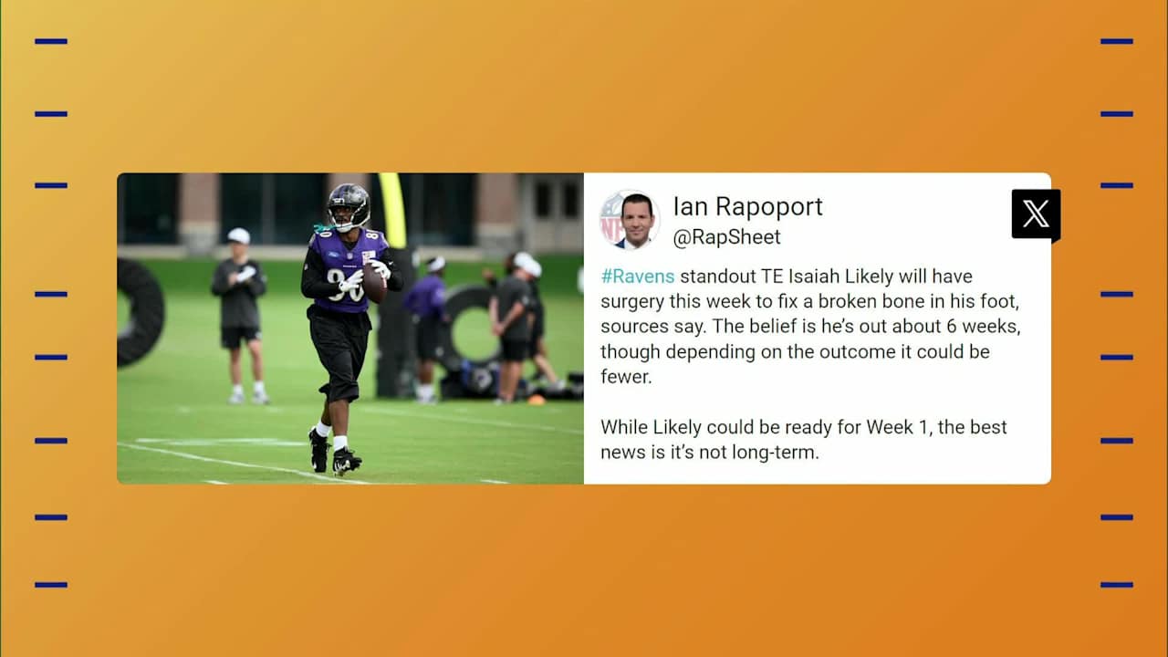 Baltimore Ravens tight end Isaiah Likely to have surgery on broken bone ...