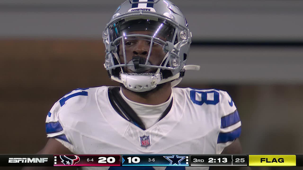 Dallas Cowboys quarterback Cooper Rush overthrows an open wide receiver Jonathan Mingo in end ...