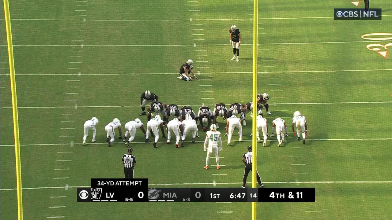 Las Vegas Raiders kicker Daniel Carlson's 34-yard FG opens scoring in Raiders-Miami Dolphins