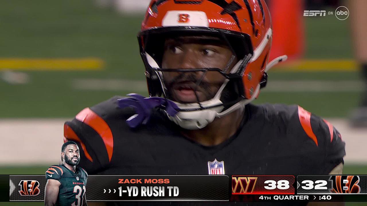 Cincinnati Bengals running back Zack Moss walks into the endzone ...