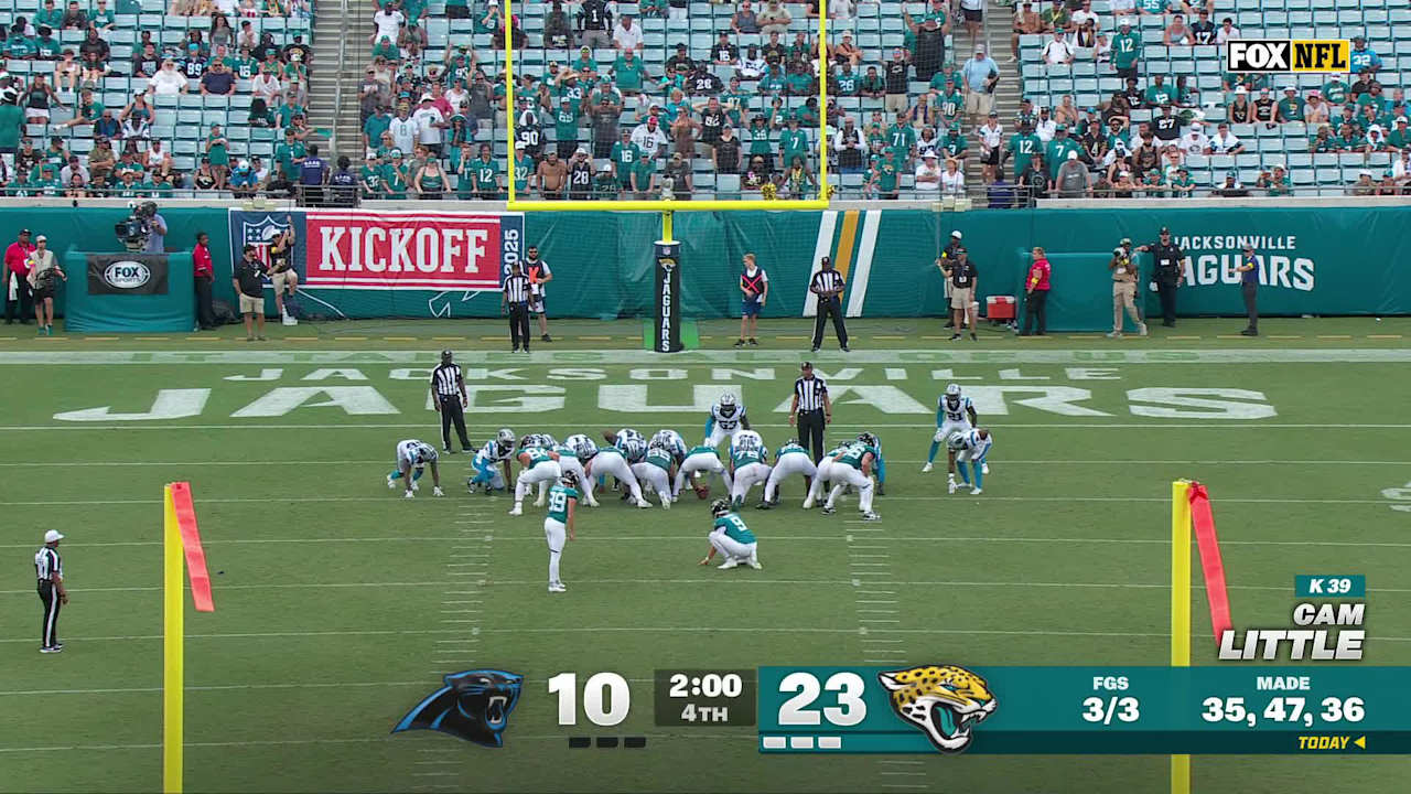 Jacksonville Jaguars' kicker Cam Little's 28-yard field goal pads Jaguars' lead