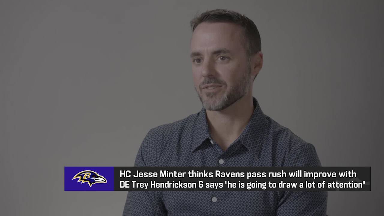 Baltimore Ravens head coach Jesse Minter discusses defensive end Trey ...