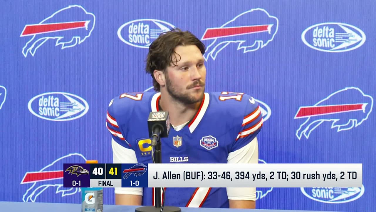 Buffalo Bills quarterback Josh Allen discusses Bills' 41-40 win over Baltimore Ravens in ...