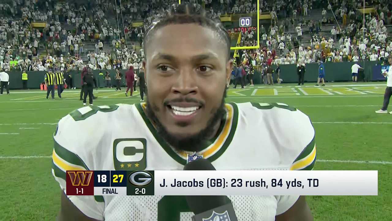 Green Bay Packers running back Josh Jacobs discusses Packers' win over ...