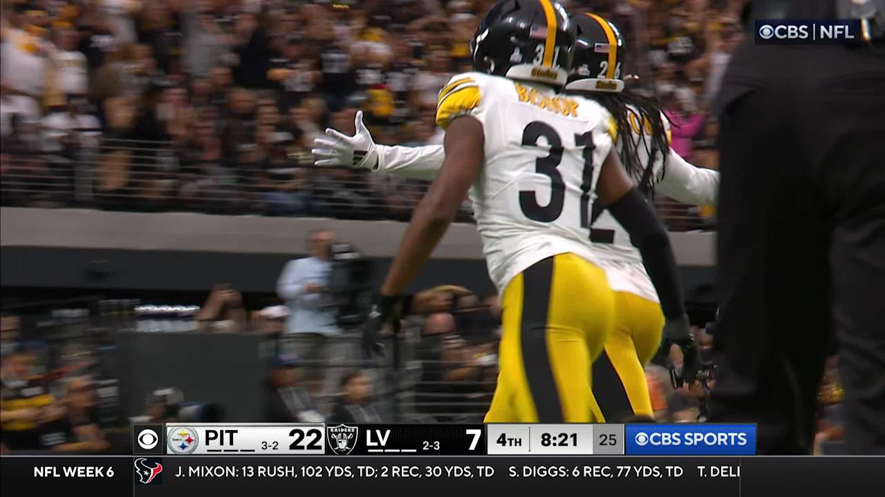 Pittsburgh Steelers cornerback Donte Jackson intercepts an overthrown O ...