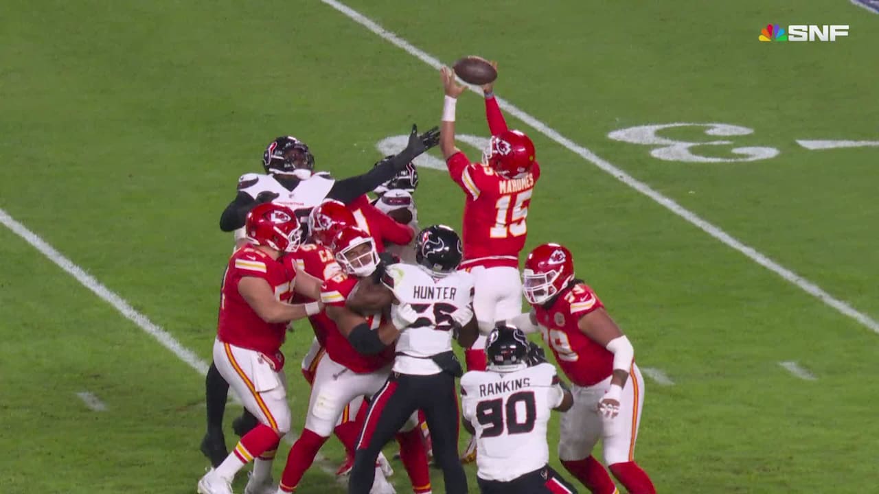 Kansas City Chiefs quarterback Patrick Mahomes catches his own pass off ...