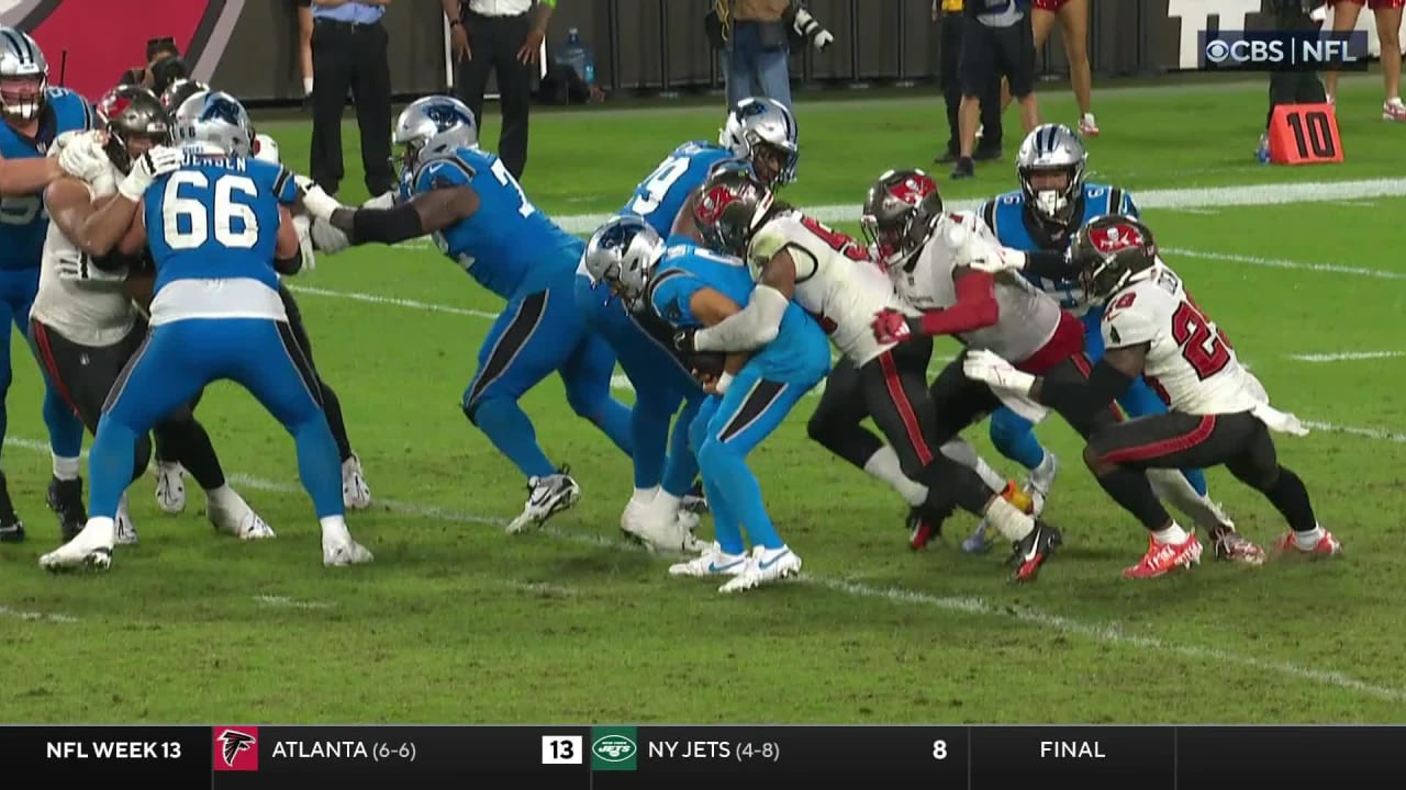 Tampa Bay Buccaneers linebacker J.J. Russell brings down Carolina ...