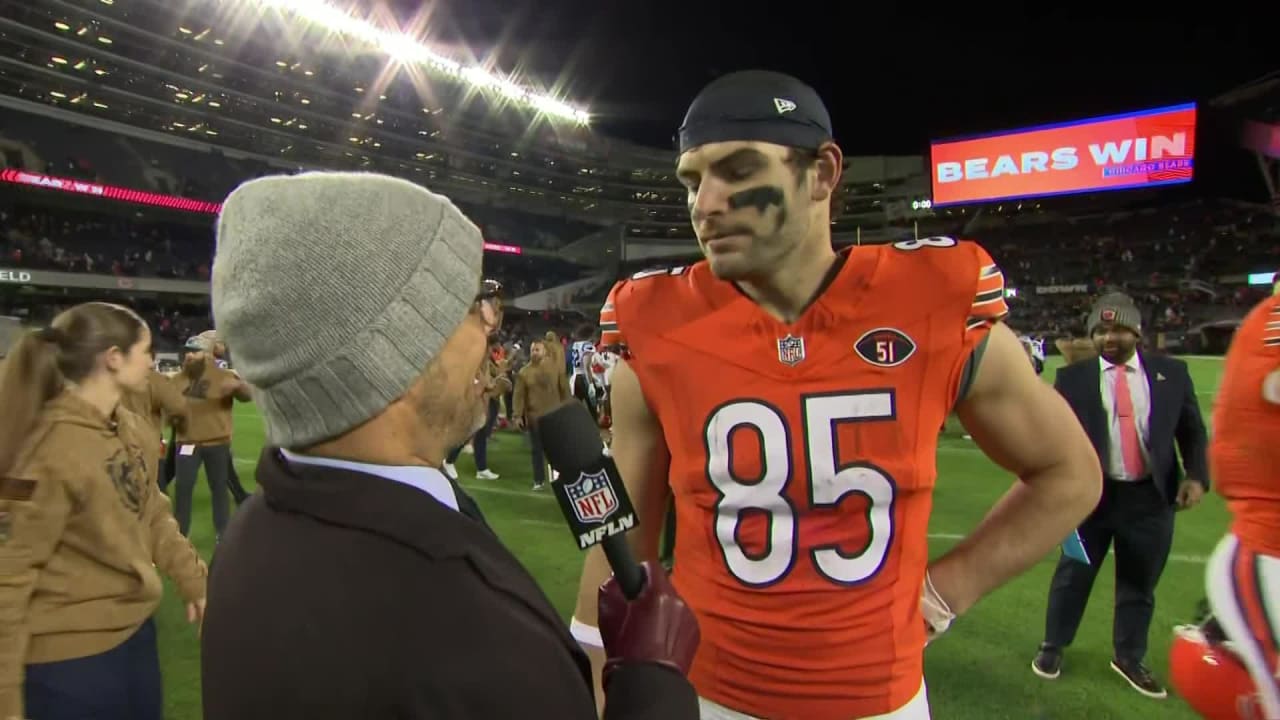 Chicago Bears tight end Cole Kmet reacts to Bears 'TNF' win vs. Panthers