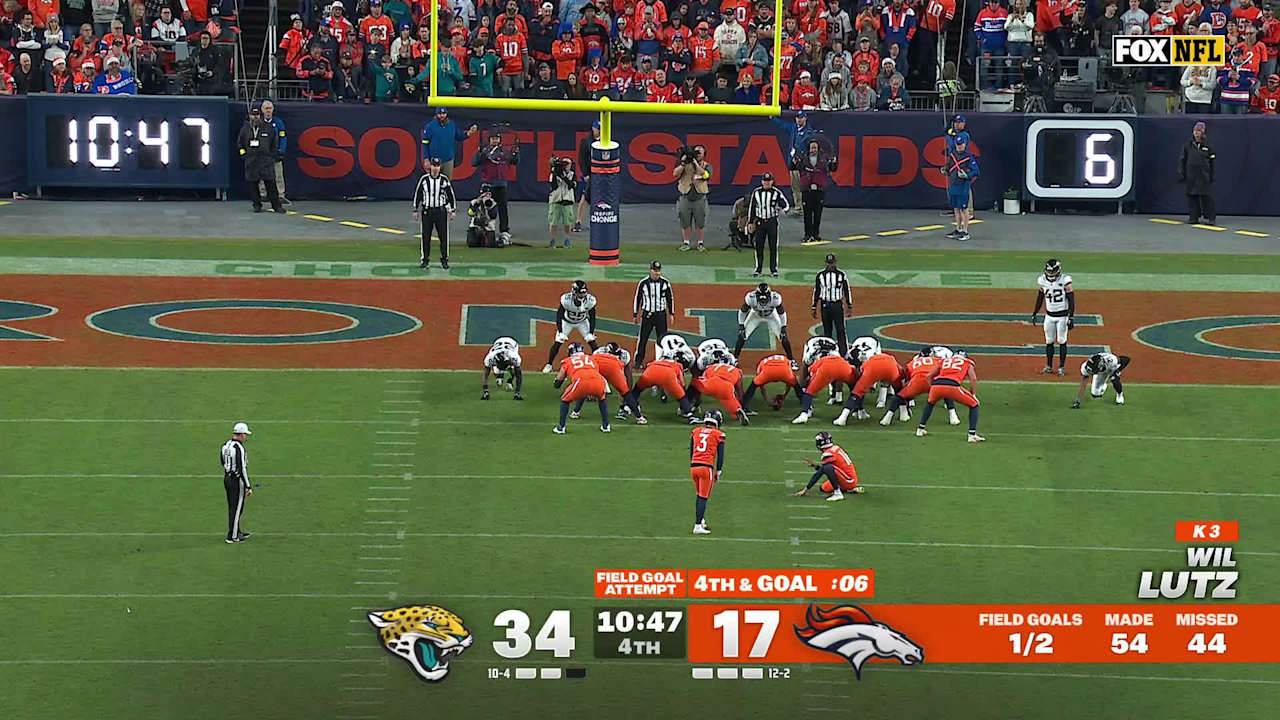 Denver Broncos kicker Will Lutz chips in a 21-yard field goal vs ...