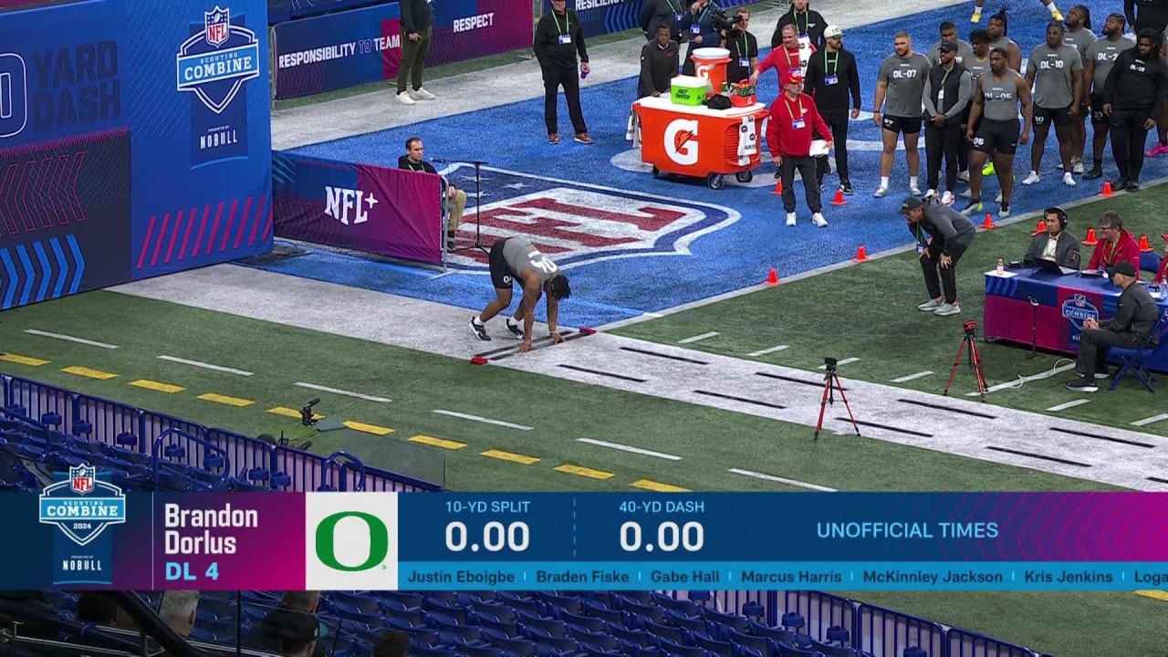 Defensive end Brandon Dorlus runs official 4.85-second 40-yard dash at the 2024 NFL Scouting Combine
