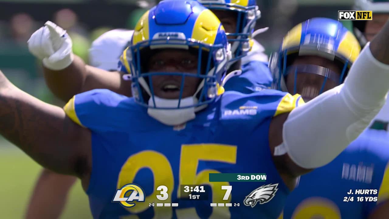 Los Angeles Rams nose tackle Poona Ford slips through Philadelphia ...
