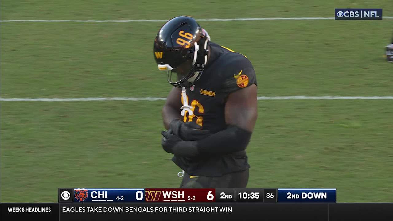 Washington Commanders defensive lineman Jalyn Holmes brings down ...