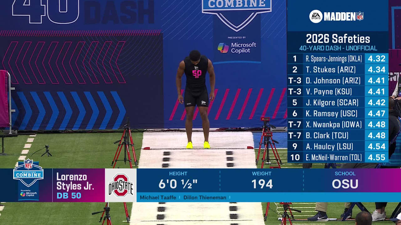 Safety Lorenzo Styles Jr. runs official 4.27-second 40-yard dash at ...