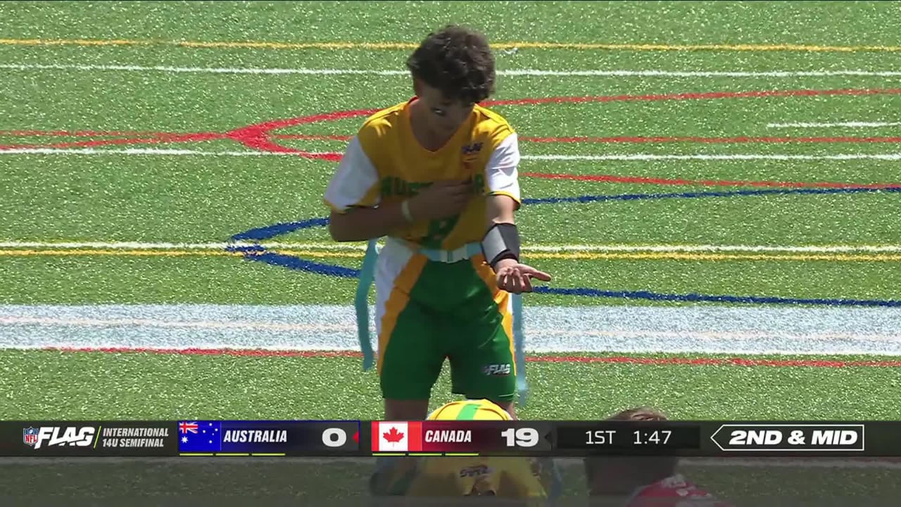 Australia's Jayvyn Johnson breaks away to put points on board vs. Canada