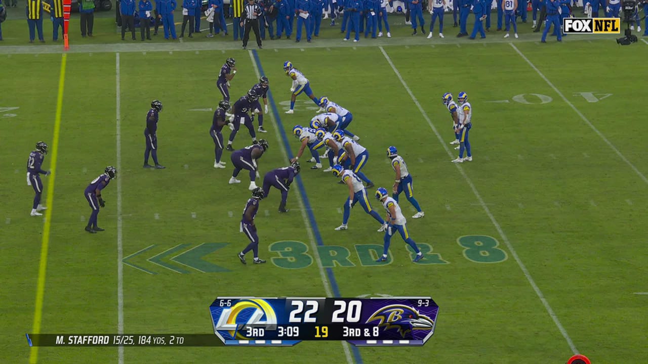 Baltimore Ravens linebacker Kyle Van Noy drills Los Angeles Rams ...