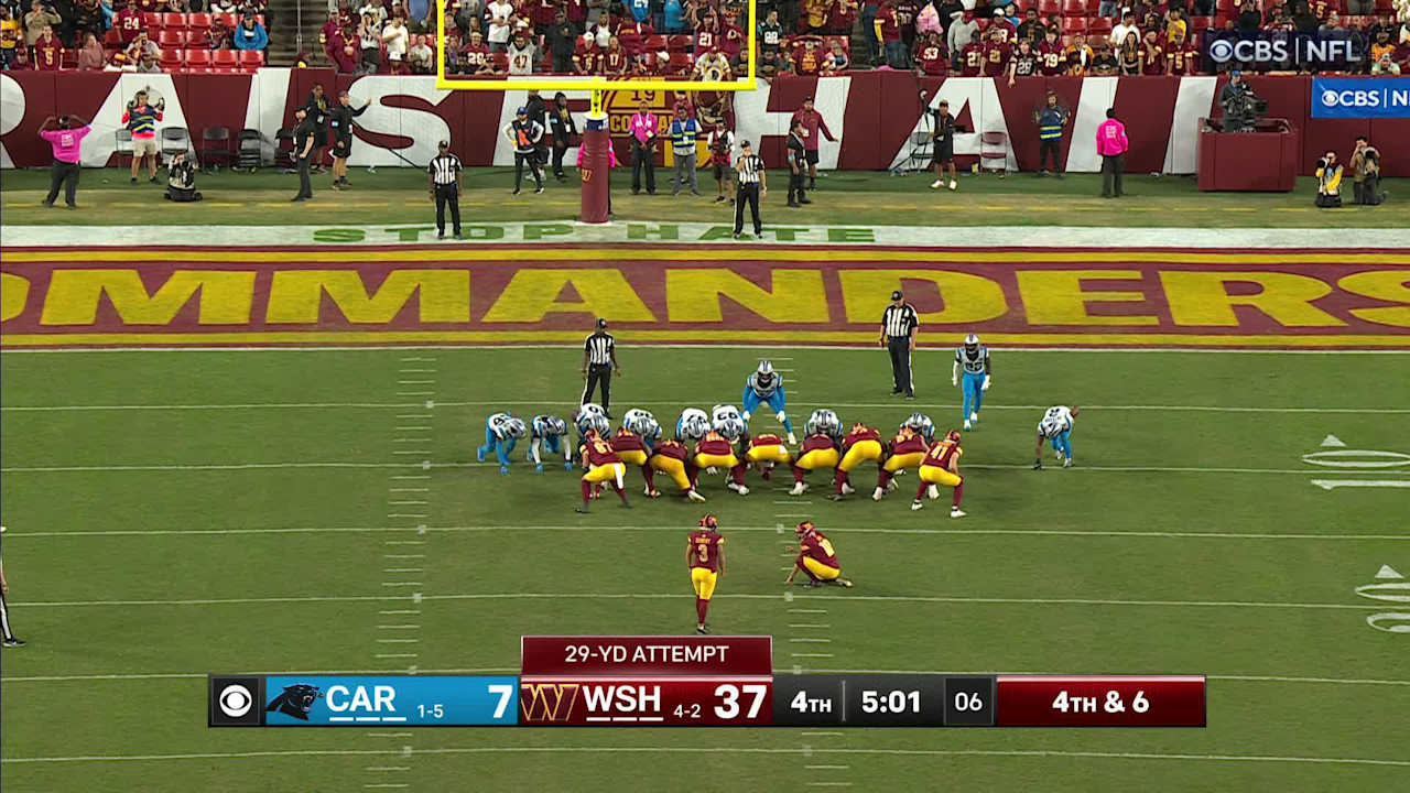 Washington Commanders kicker Austin Seibert nails a 29-yard field goal ...