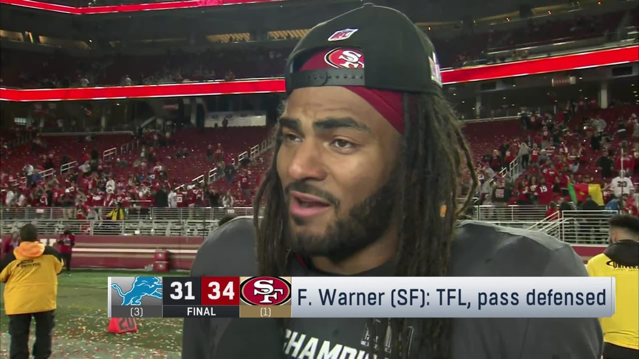 San Francisco 49ers linebacker Fred Warner reacts to the 49ers ...