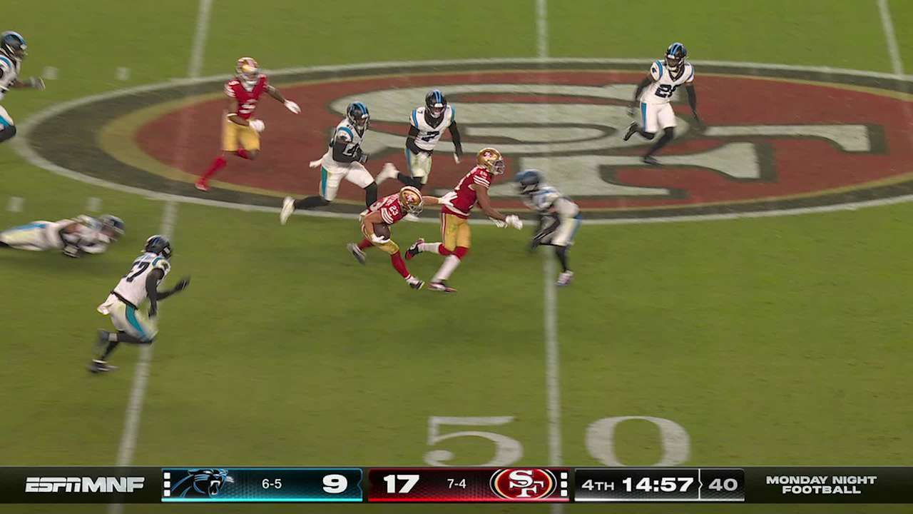 San Francisco 49ers running back Christian McCaffrey explodes upfield ...