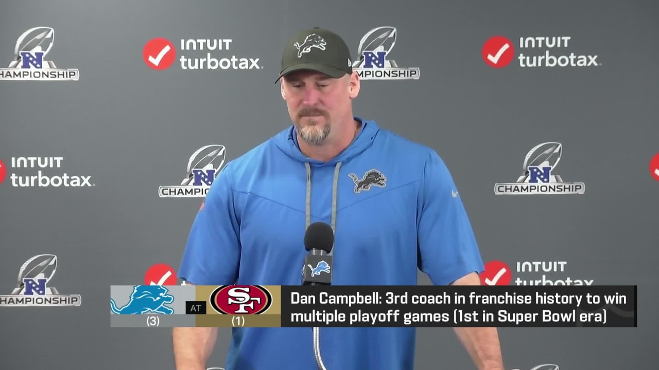 Detroit Lions head coach Dan Campbell addresses media at Championship ...