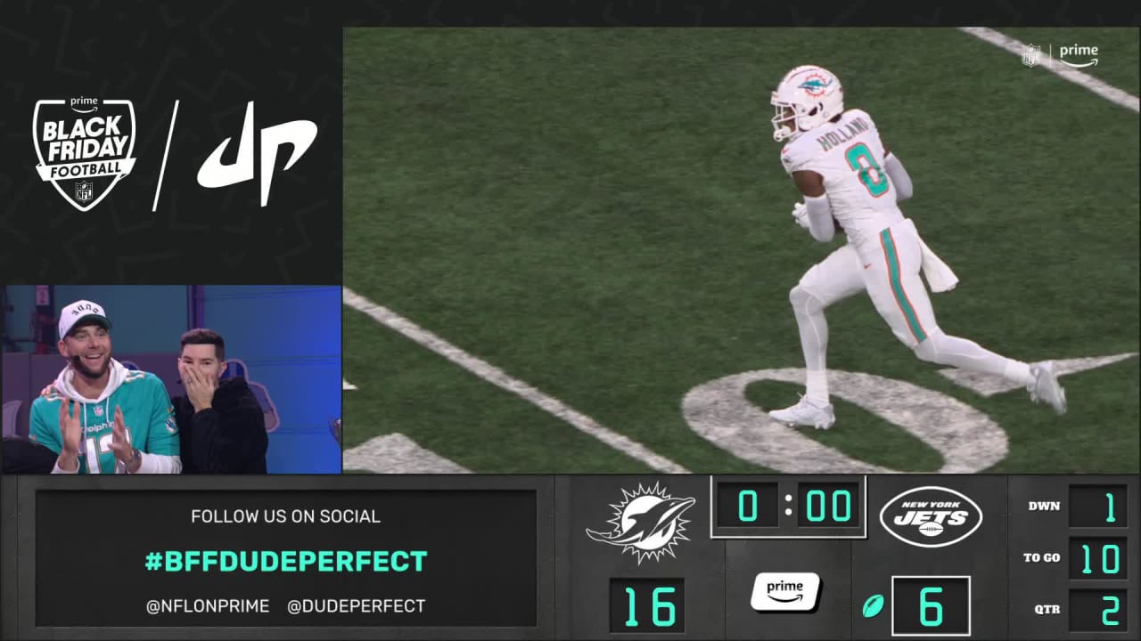 Dude Perfect crew reacts to wild Miami Dolphins pick-six | 'Black ...
