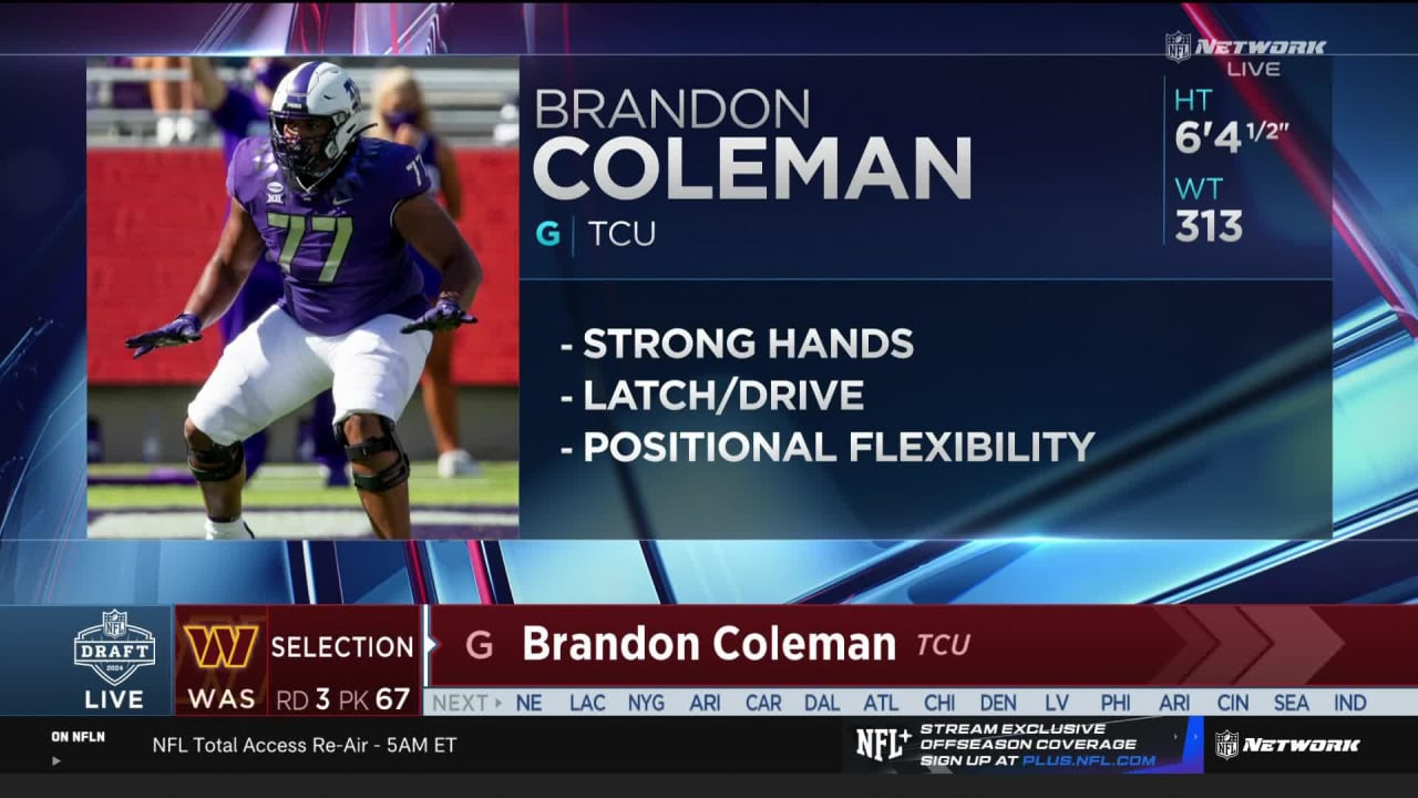 Washington Commanders select offensive guard Brandon Coleman with No ...