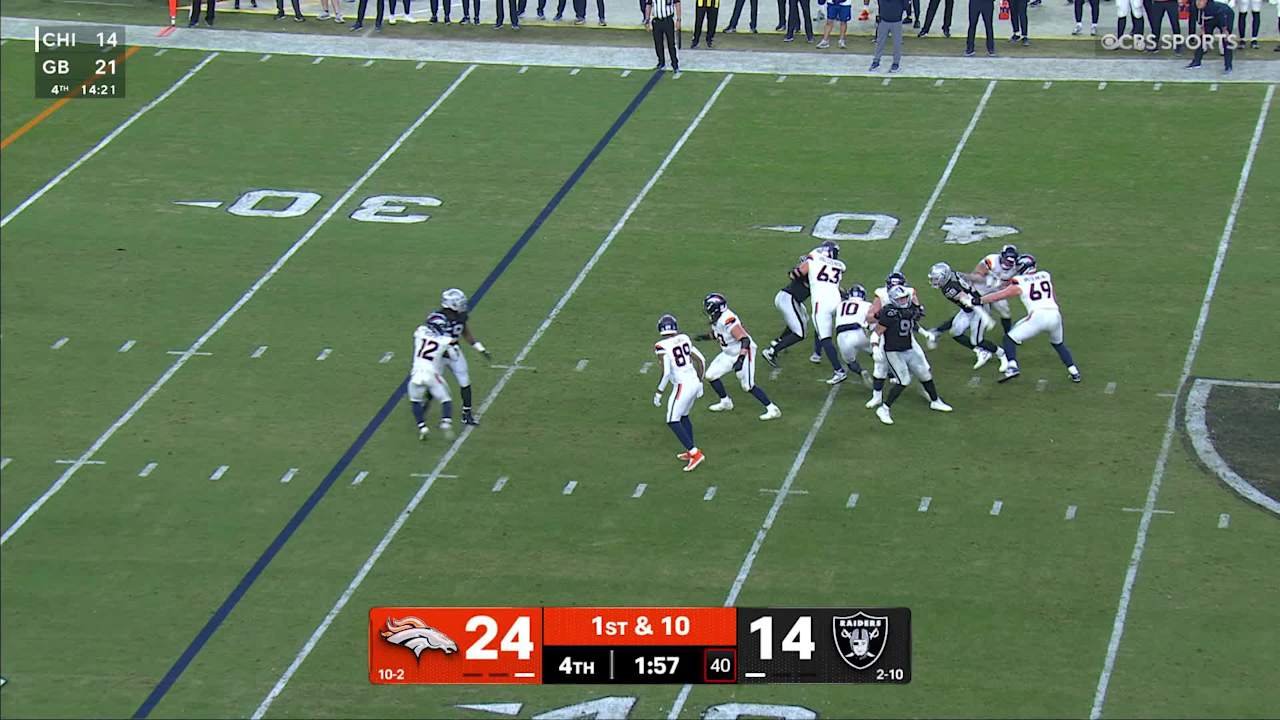 Las Vegas Raiders defensive end Maxx Crosby pops Denver Broncos ...