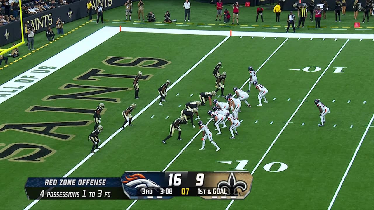 Denver Broncos running back Audric Estime bounces off tacklers for 5 ...