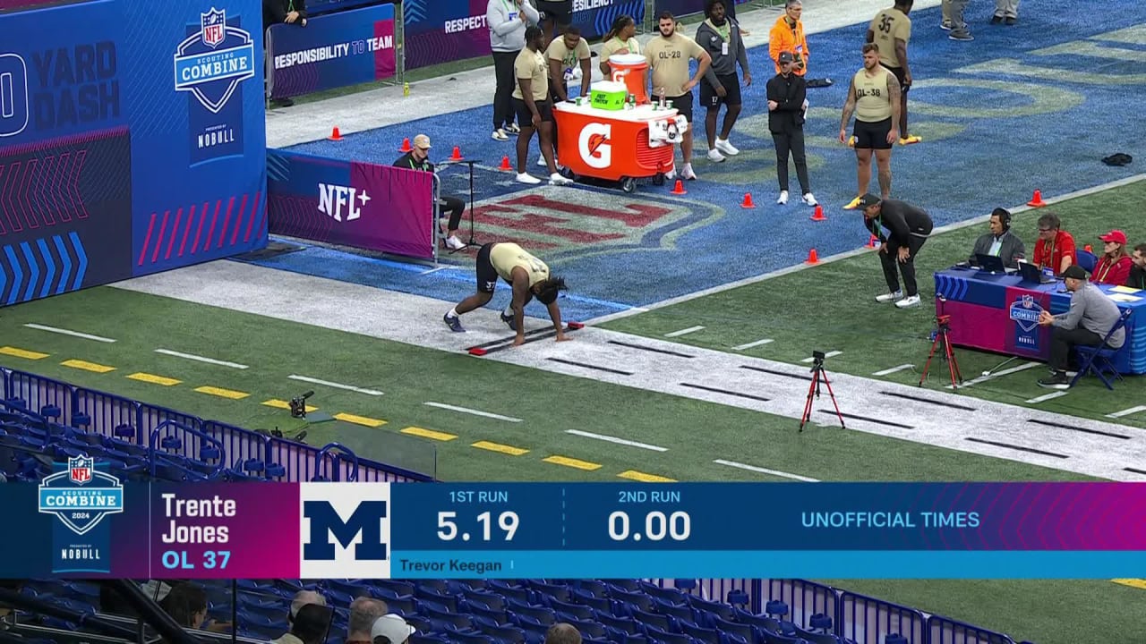 Offensive guard Trente Jones runs official 5.17-second 40-yard dash ...
