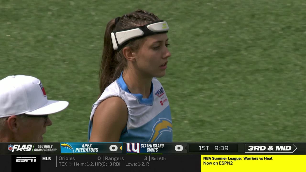 Apex Predators quarterback Maci Joncich tiptoes down sideline to move ...