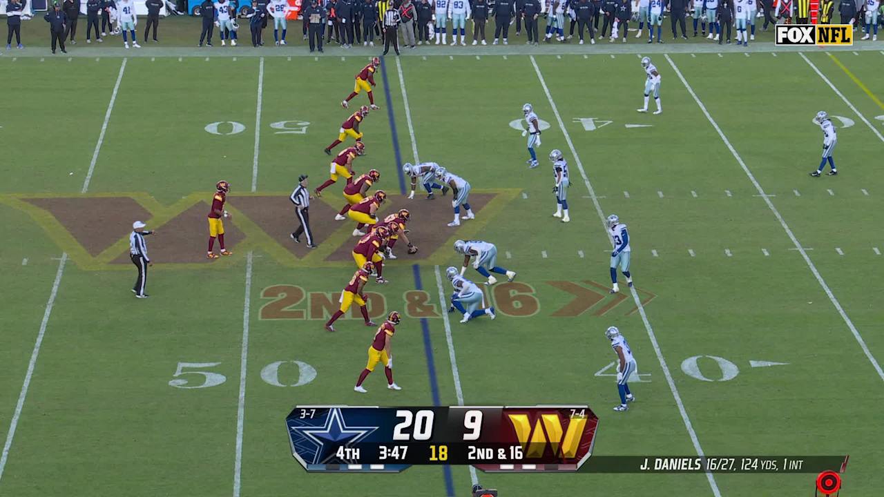 Washington Commanders' wide receiver Dyami Brown skies for a 20-yard ...