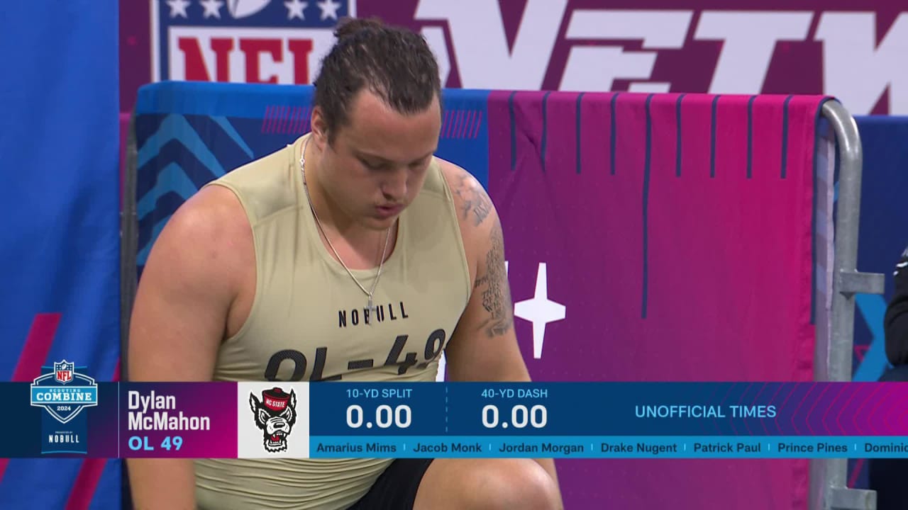 Center Dylan McMahon official 5.10-second runs 40-yard dash at 2024 combine