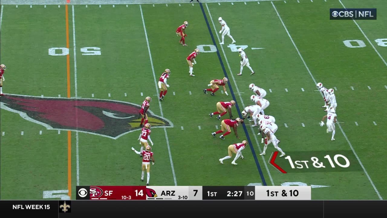 Arizona Cardinals running back Michael Carter sprints through a hole on ...