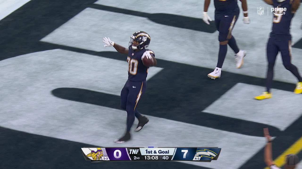 Los Angeles Chargers running back Kimani Vidal's first career rushing ...