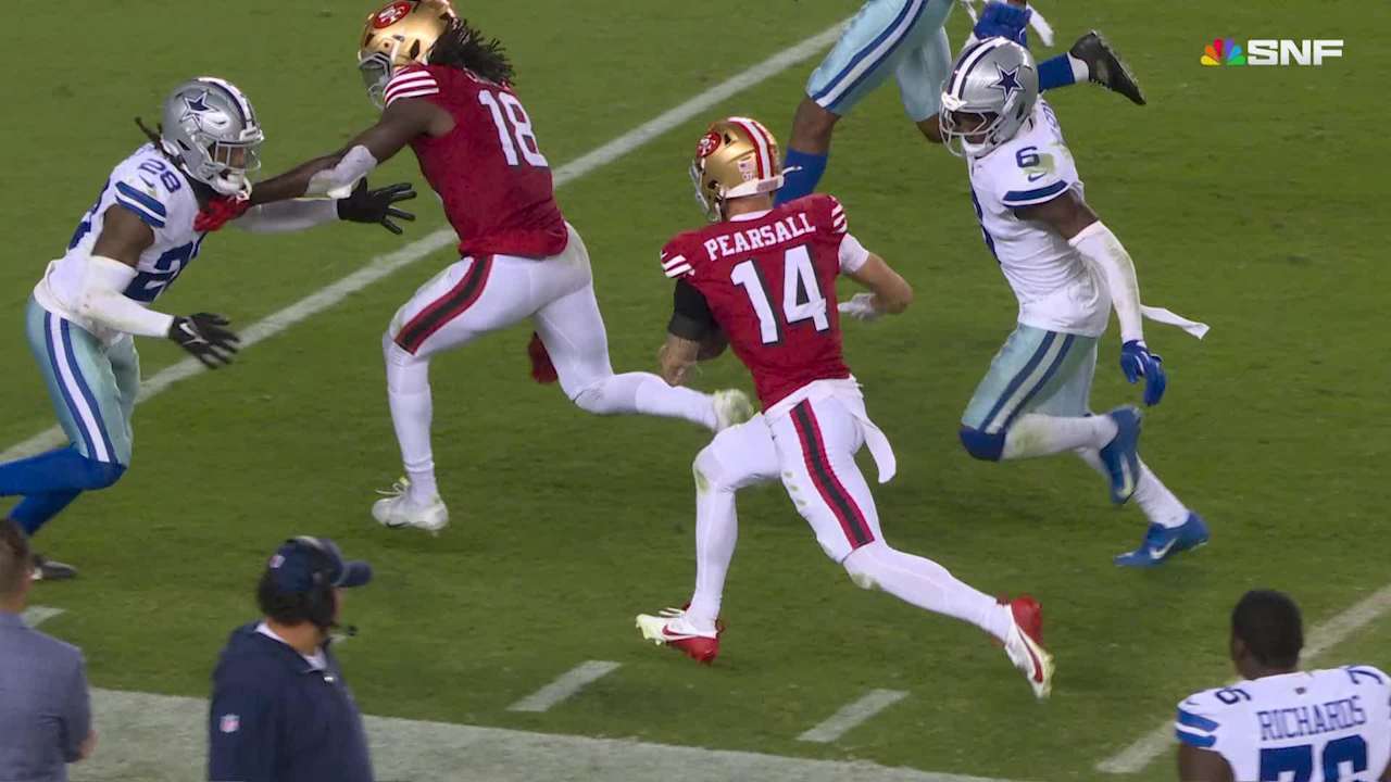 San Francisco 49ers wide receiver Ricky Pearsall takes jet sweep for 39 ...