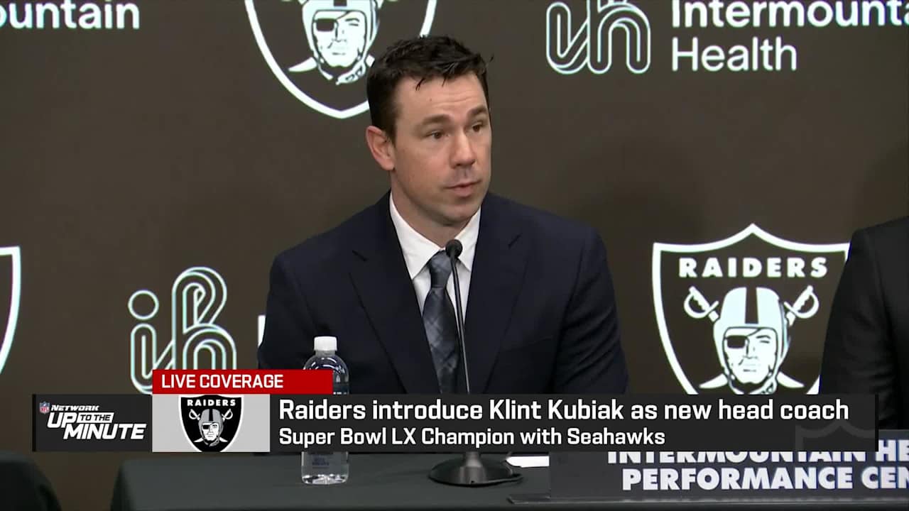 Klint Kubiak's introductory press conference as Las Vegas Raiders' new ...