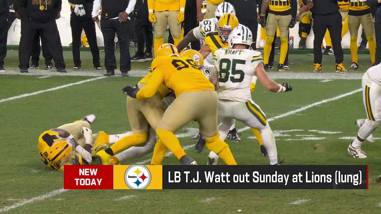 Pittsburgh Steelers outside linebacker T.J. Watt (lung) Out vs. Detroit ...