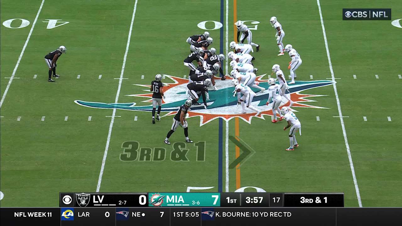 Las Vegas Raiders wide receiver Jakobi Meyers gets shifty in space for 20-yard pickup vs. Miami ...