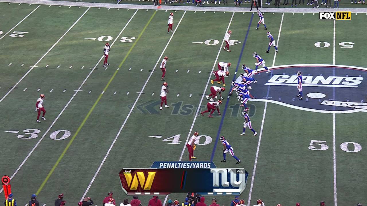 Washington Commanders safety Jeremy Chinn wraps up Nabers for 5-yard TFL