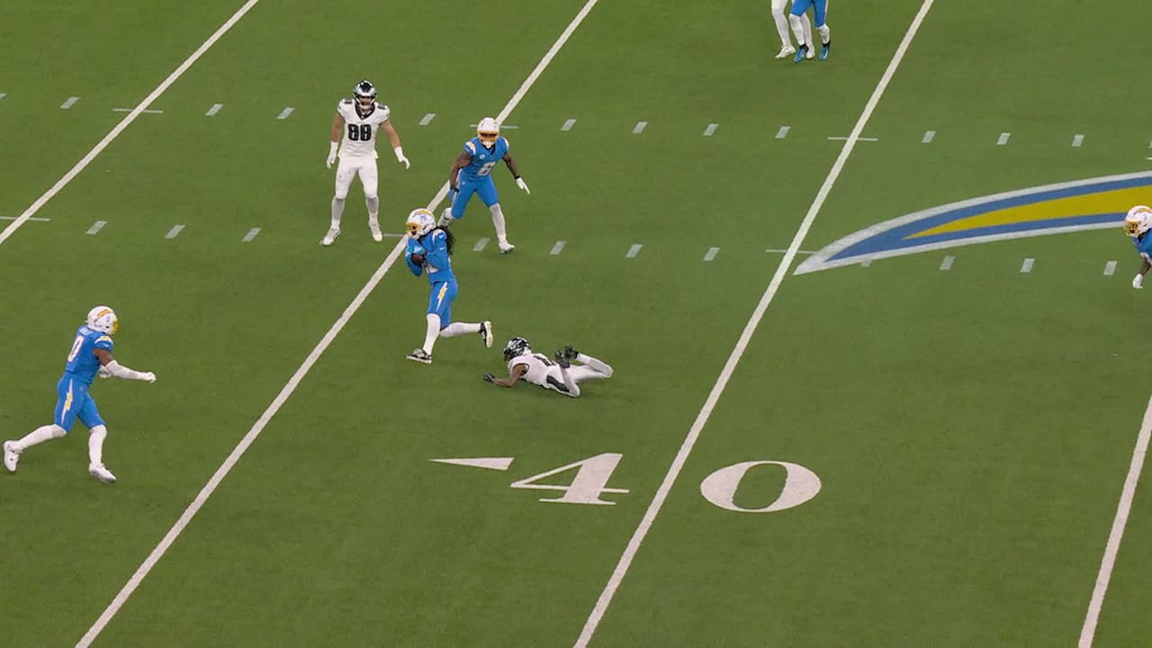 Los Angeles Chargers cornerback Donte Jackson jumps route to snag ...