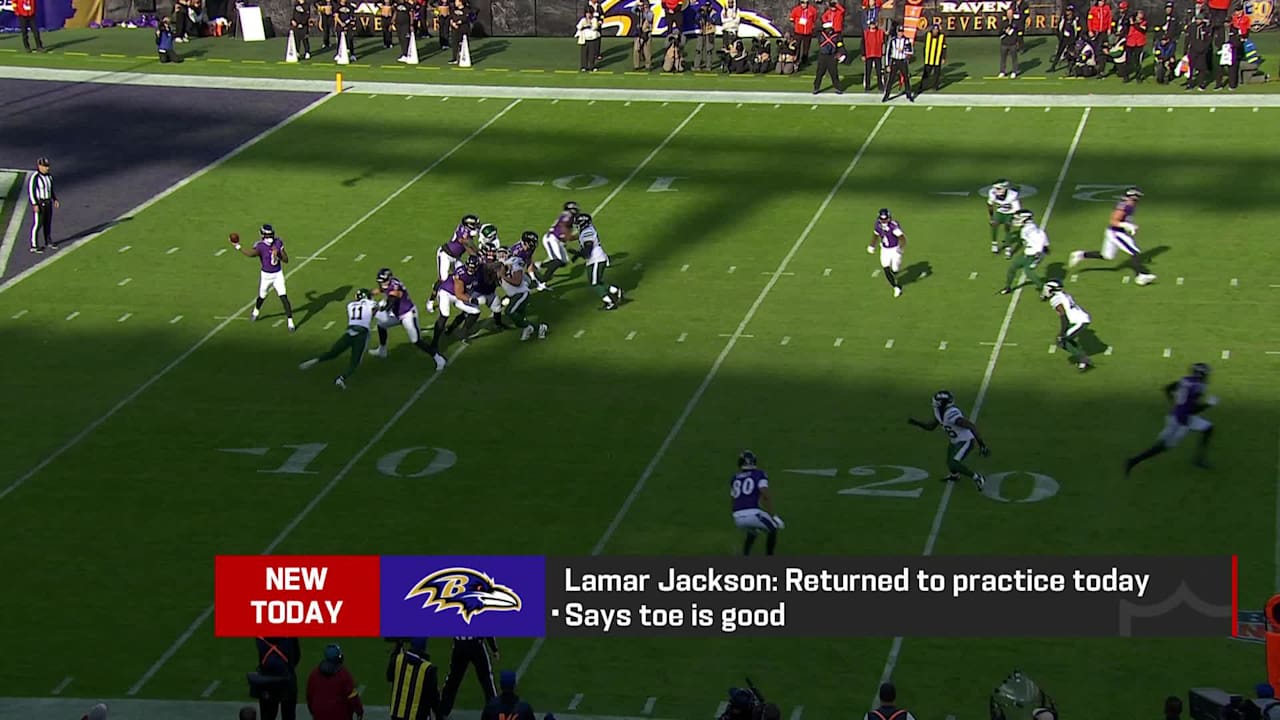 Baltimore Ravens quarterback Lamar Jackson (toe) returned to practice ...