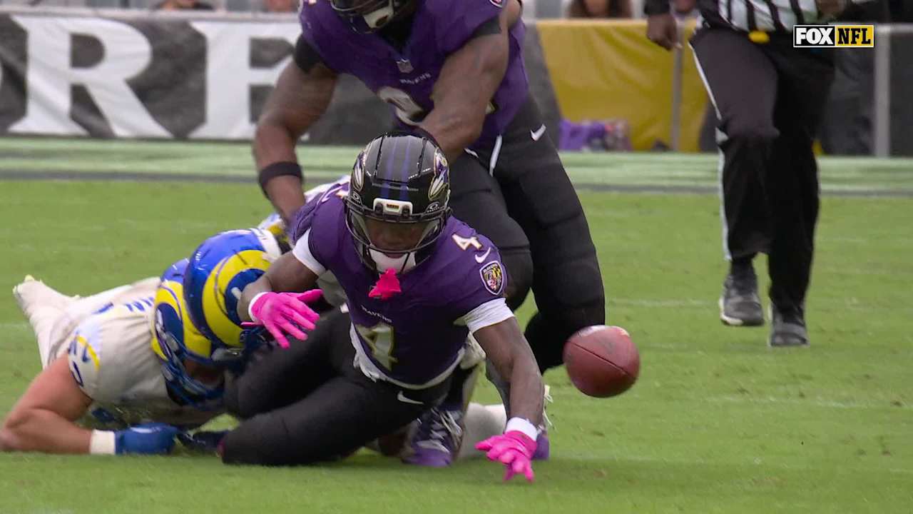 Los Angeles Rams inside linebacker Nate Landman makes diving punch out ...