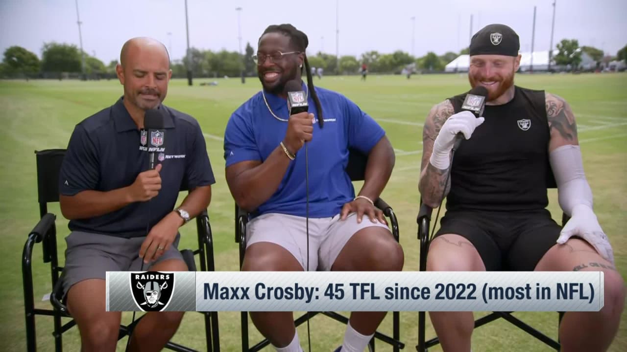 Las Vegas Raiders defensive end Maxx Crosby talks Raiders' training camp progress with Mike ...