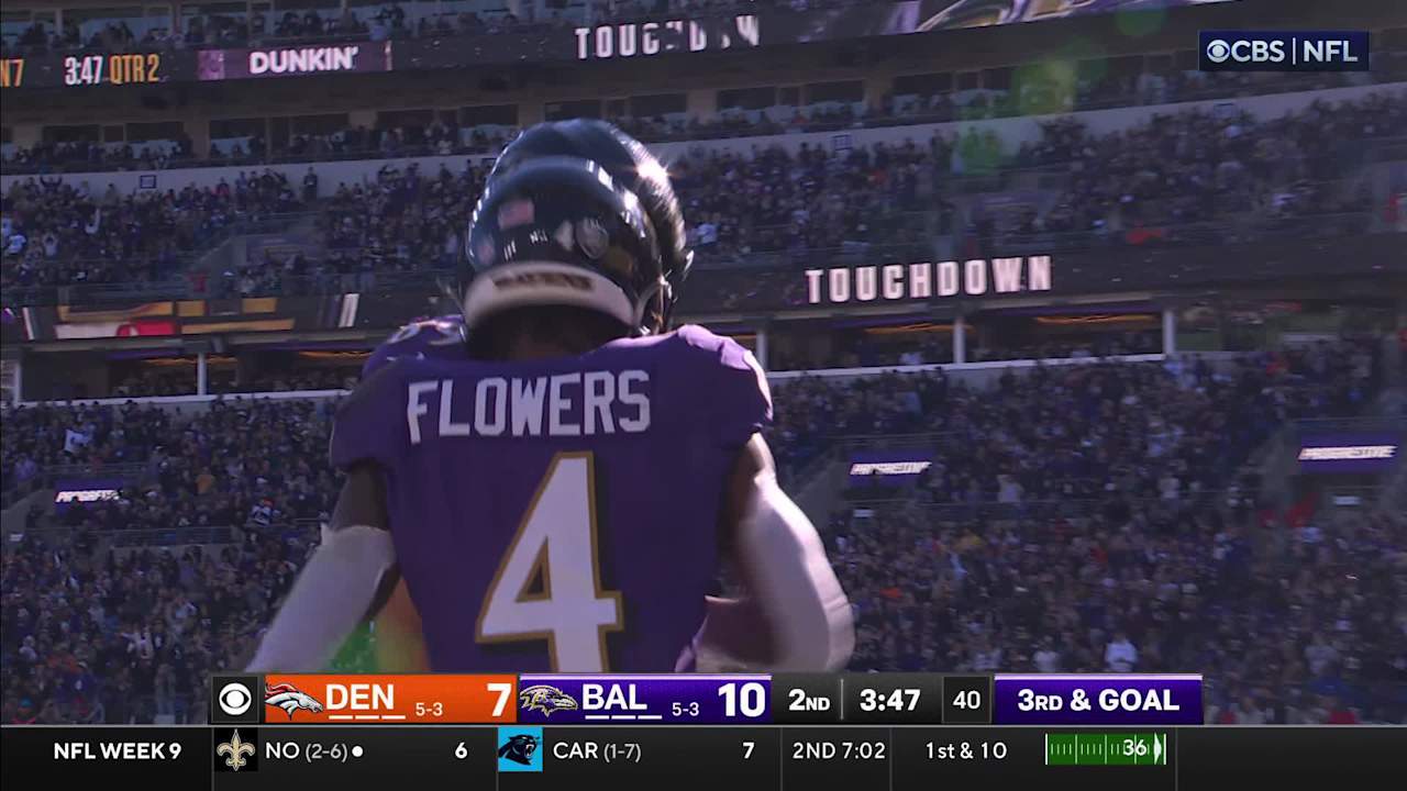 Baltimore Ravens wide receiver Zay Flowers' second touchdown catch of 2024 boosts Ravens' lead ...