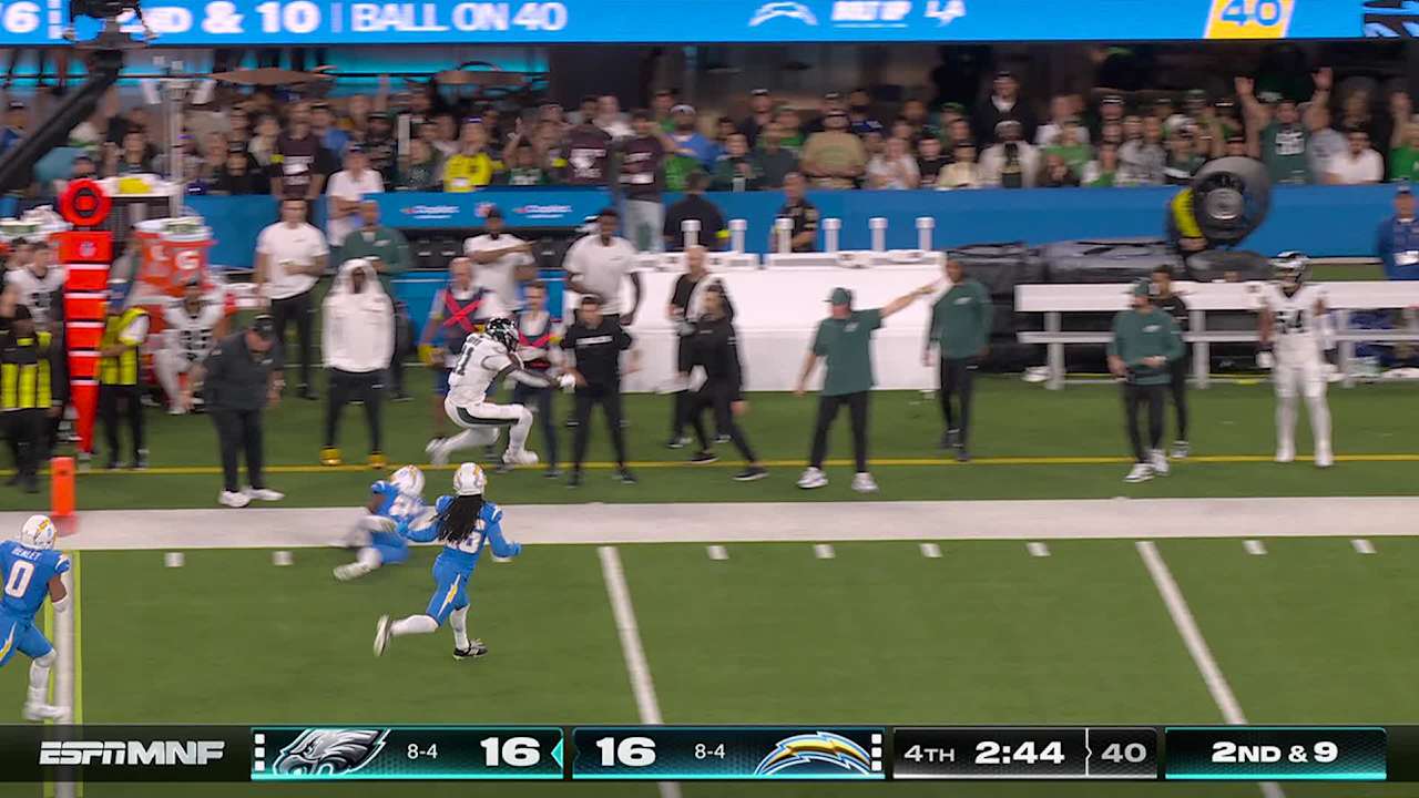 Philadelphia Eagles wide receiver A.J. Brown hurdles his way down the ...