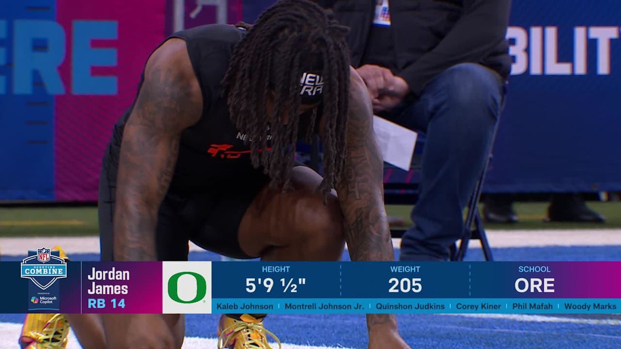 Running back Jordan James runs official 4.55-second 40-yard dash at ...