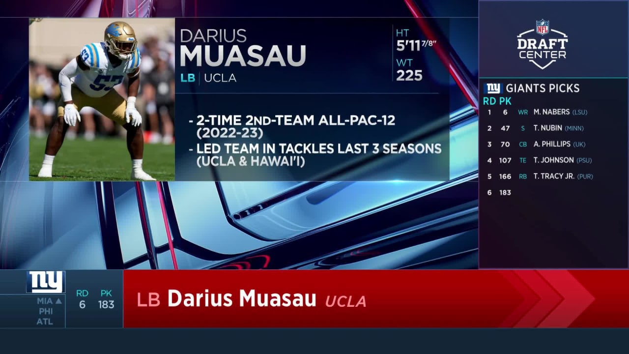 New York Giants select linebacker Darius Muasau with No. 183 pick in ...