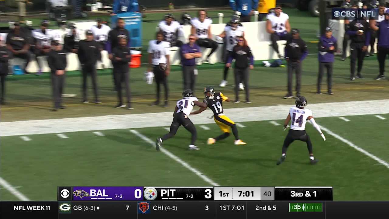 Baltimore Ravens defensive back Brandon Stephens breaks up WB Russell ...