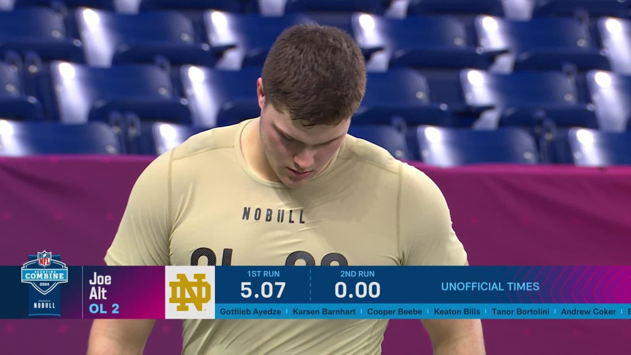 Offensive tackle Joe Alt runs official 5.05-second 40-yard dash at 2024 ...
