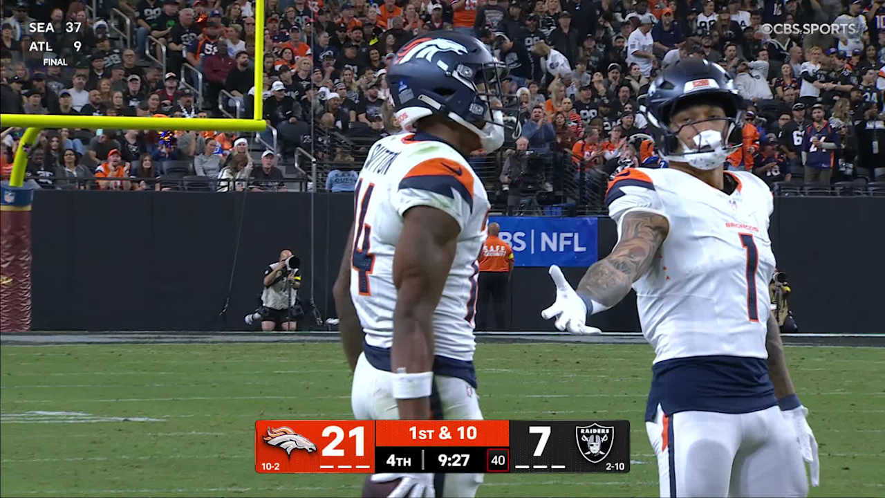 Denver Broncos quarterback Bo Nix hits wide receiver Courtland Sutton ...