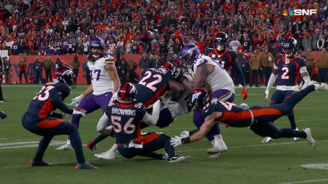 The Denver Broncos force a popcorn fumble on Minnesota Vikings ...